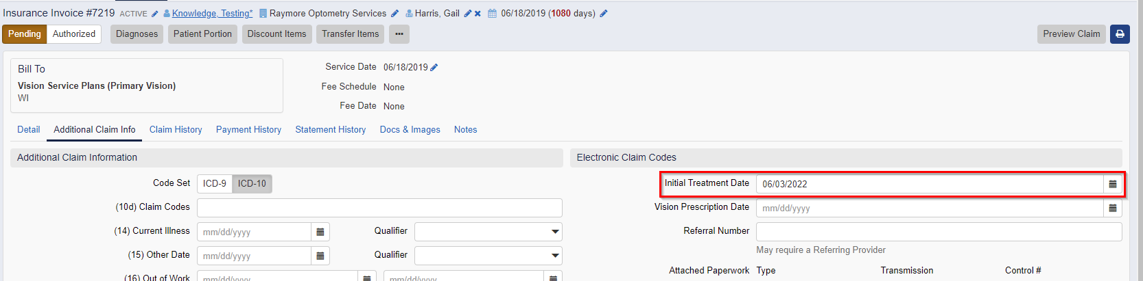 Rejection Message Initial Treatment Date Cannot Be A Future Date RevolutionEHR